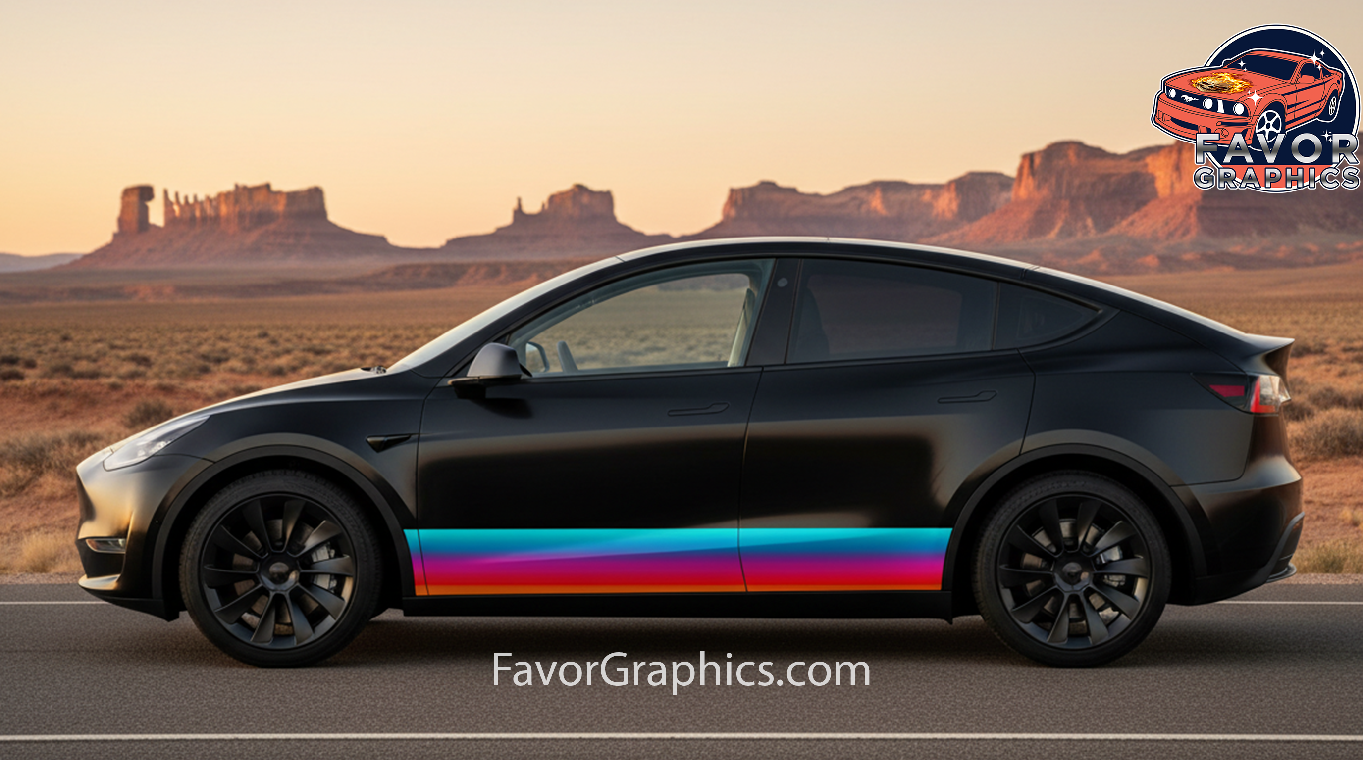 Retro Sunset Vaporwave Side Stripe Itasha Car Vinyl Wrap Decal Sticker ...