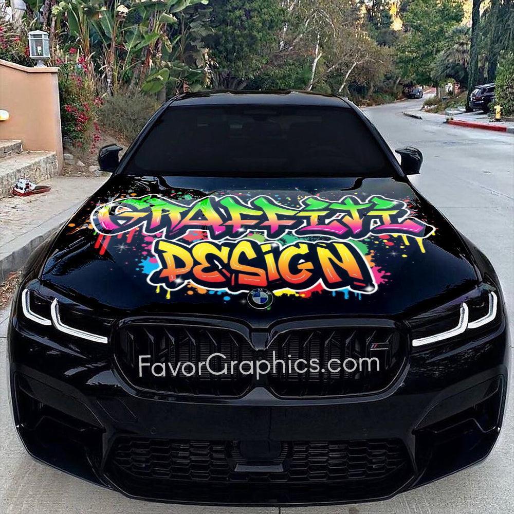 Graffiti Custom Any Name or Text Itasha Car Vinyl Hood Wrap Decal Stic ...