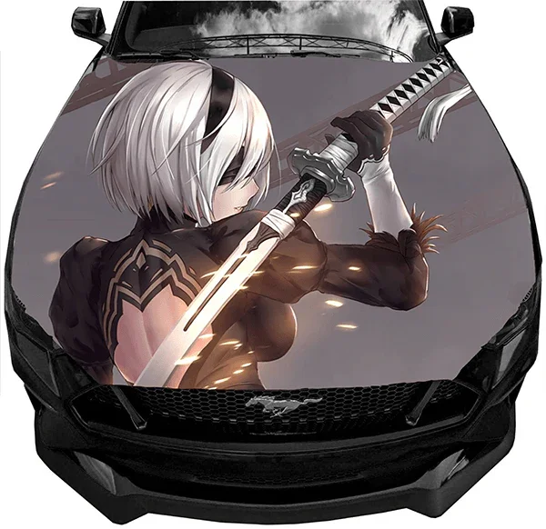 Katana Girl Car Hood Wrap Decal Full Color Graphics Vinyl Sticker Fita ...